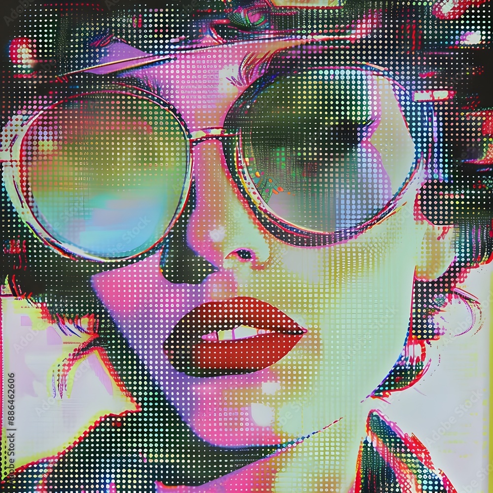 Ilustración de Stock dots, 80s, nostalgic, glitchy, a retro style ...