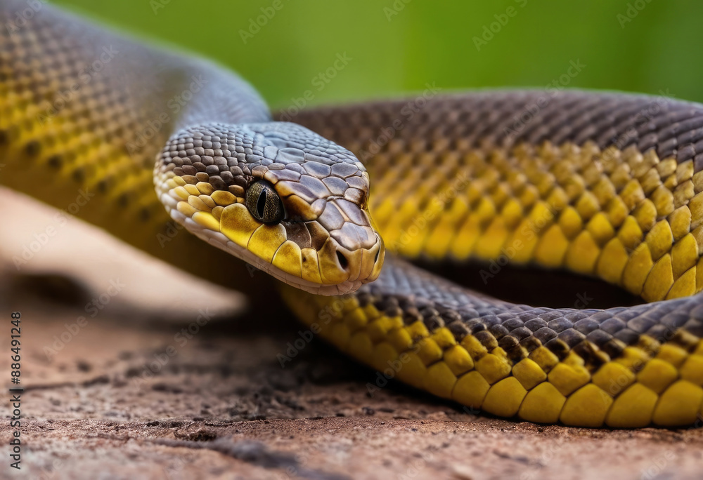 A high-resolution intimate portrait of a snake, showcasing its ...