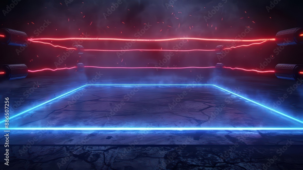 In a supernatural scene, a wrestling ring is surrounded by glowing ...