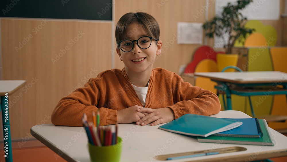 Happy private school boy primary elementary learn schoolboy Caucasian ...