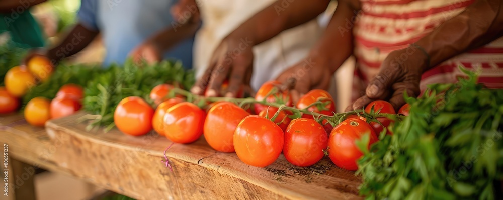 Market scene with traders ensuring fair prices amidst climate crisis ...