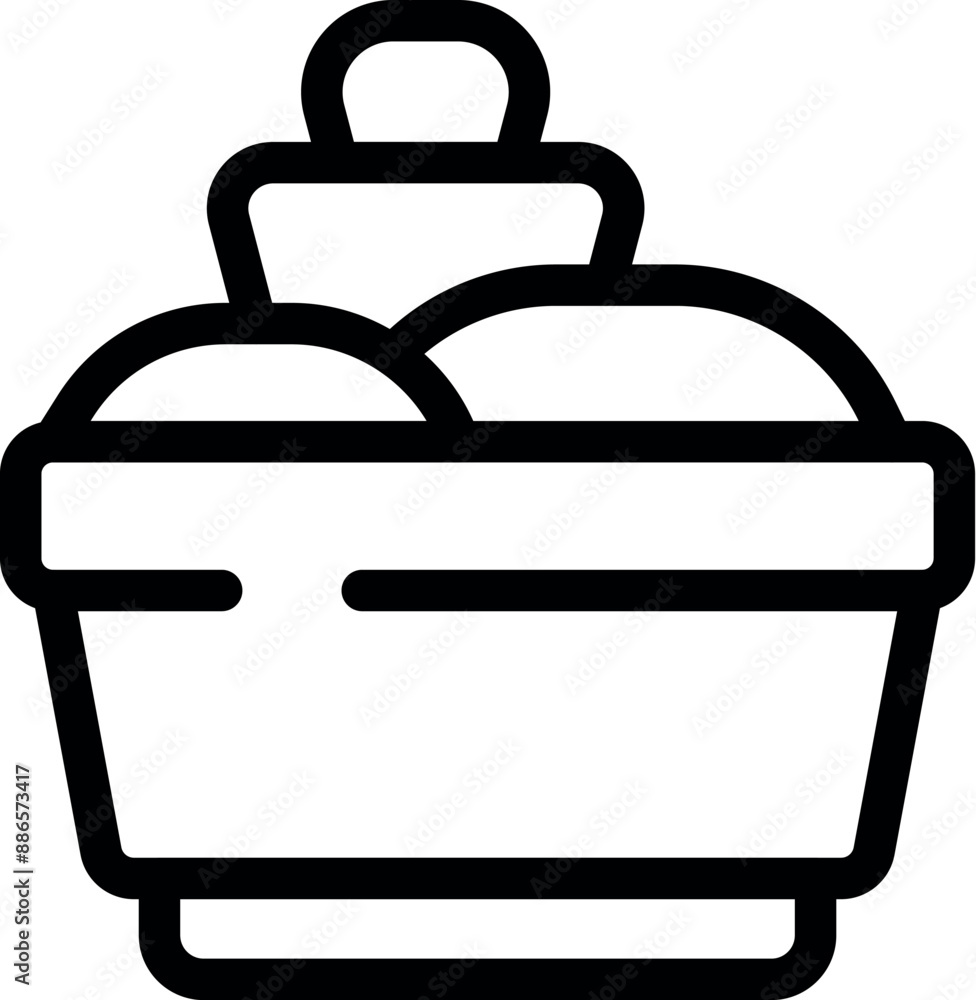 Line drawing of a basket full of bread loaves, evoking a sense of ...