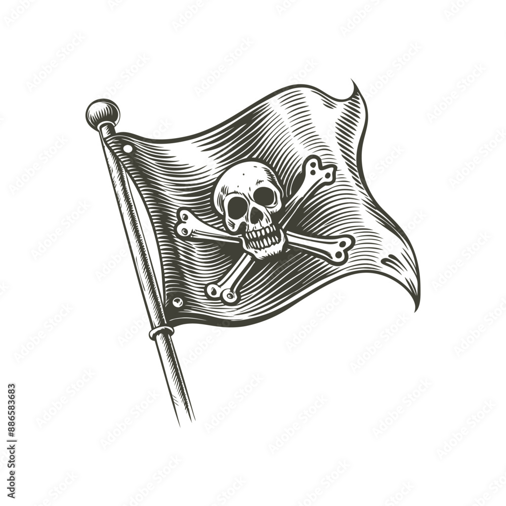 pirate flag vintage engraving hand drawn illustration vector Stock ...