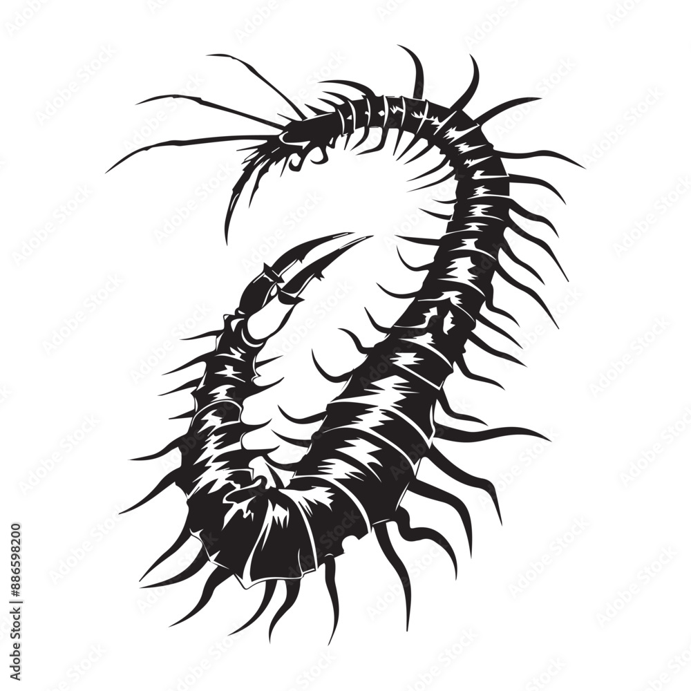 centipede logo tattoo line art vector in black and white logo insect ...