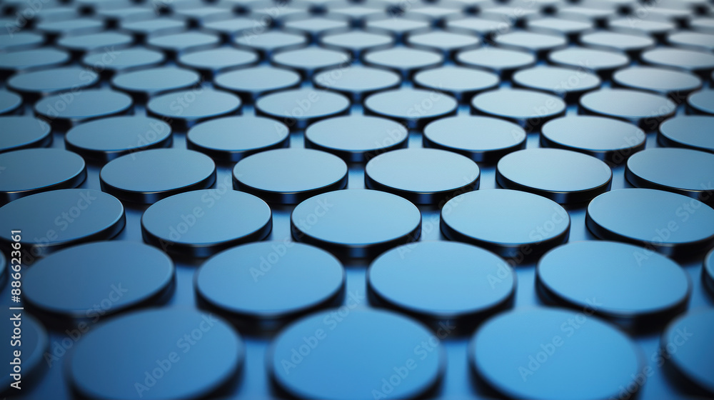 Abstract close-up of blue circular discs creating a repetitive pattern ...