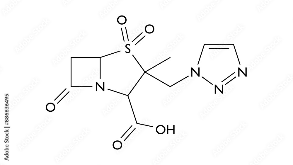 tazobactam molecule, structural chemical formula, ball-and-stick model ...