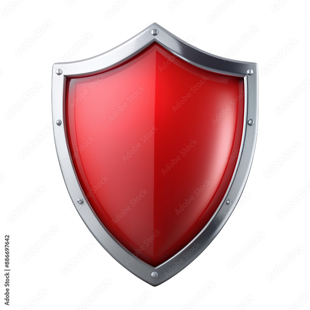 Red shield with silver outline on transparent background symbolizes ...