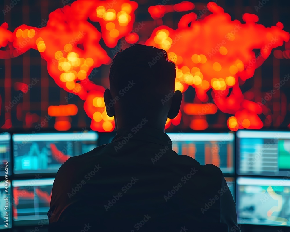 Silhouette of a logistics manager analyzing heat maps for route ...