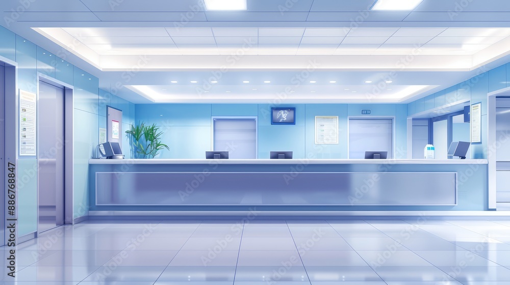 hospital healthcare background with empty lobby counter section and ...