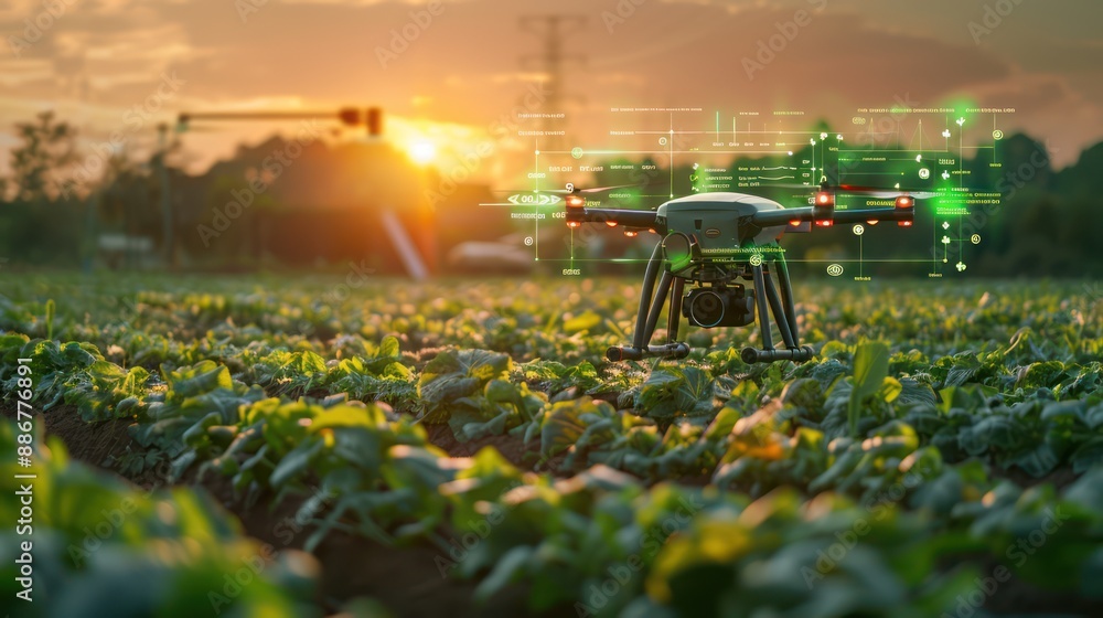 Smart agriculture innovation technology on farm field with diagram data ...