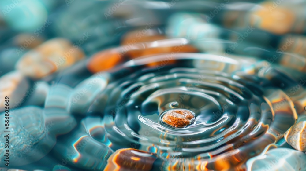 This image portrays a small pebble generating ripples in a vibrant ...