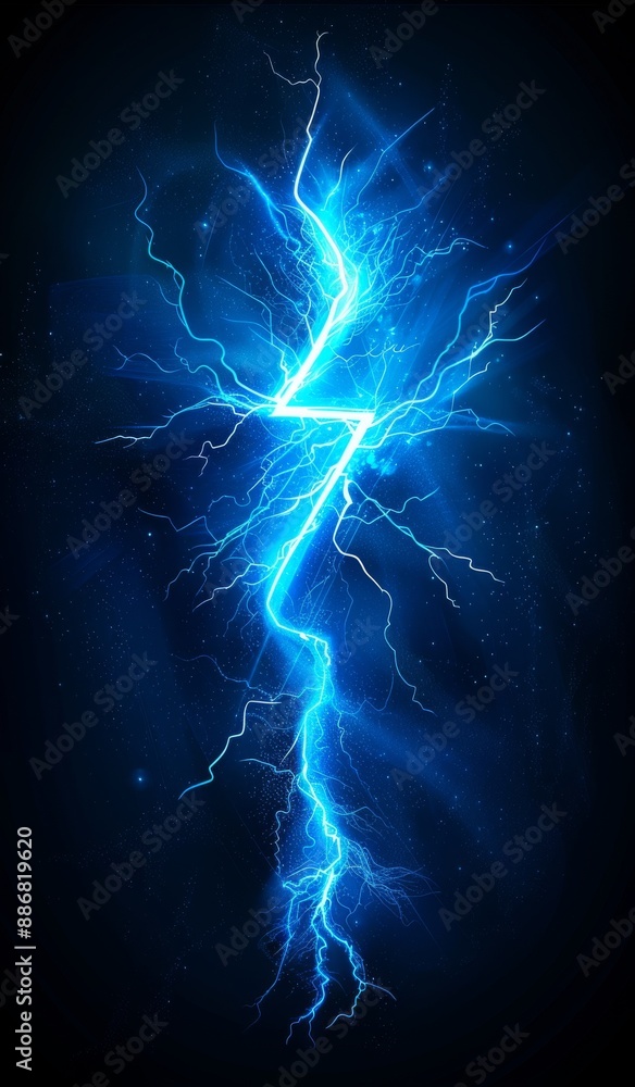Blue lightning bolt in a dark sky capturing the essence of power and ...