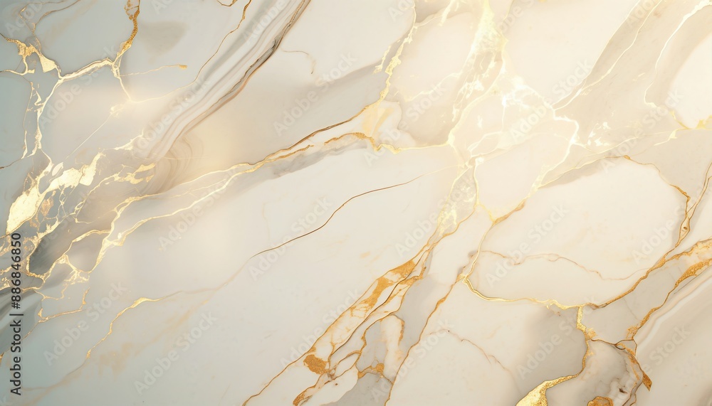 Soft, white marble texture with gold veins, polished stone backgroung ...