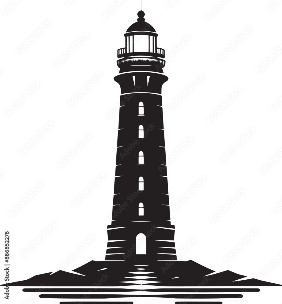 Lighthouse silhouette flat vector illustration isolated on a white ...