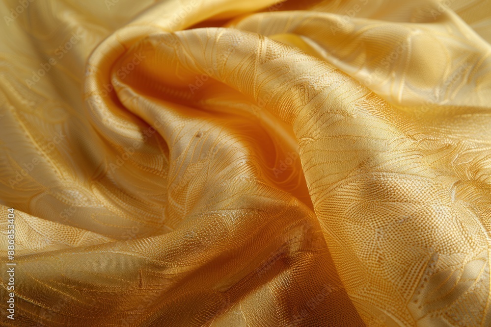 Golden brocade fabric texture close-up shot. Intricate pattern and ...