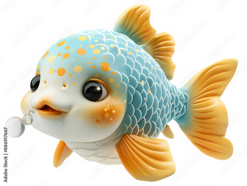 Adorable clay fish with blowing bubbles, full body, facing front, very ...