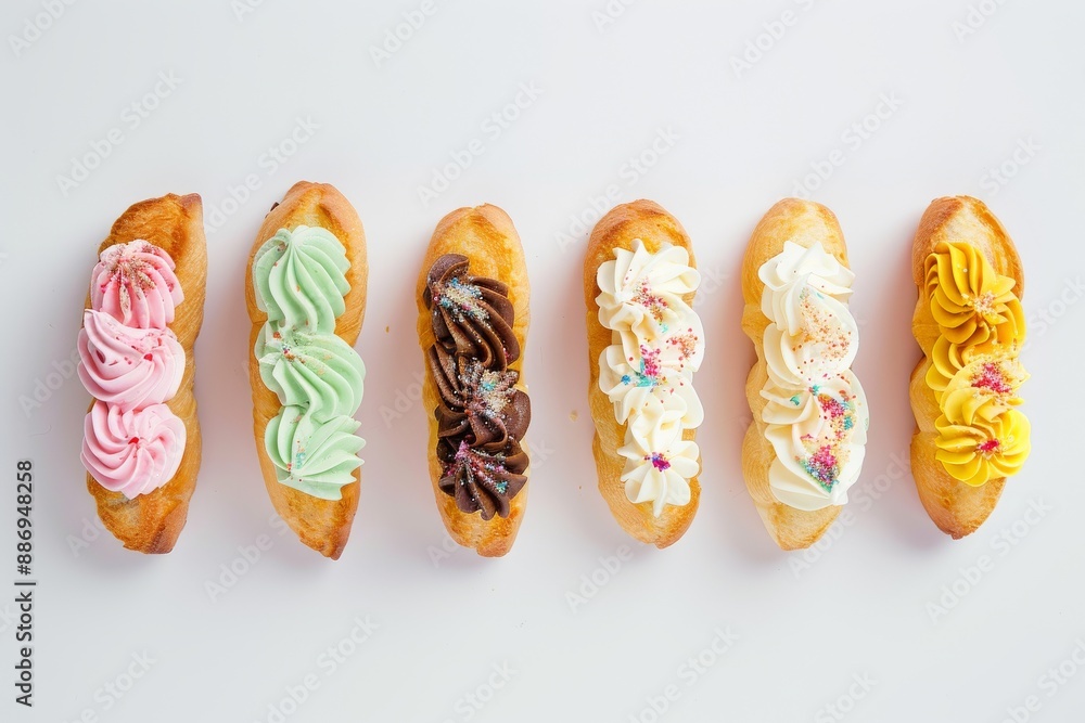 Vibrant top-down view of assorted gelato flavors in various colors ...
