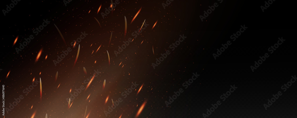 Burning hot sparks effect with embers burning ash and smoke flying in ...