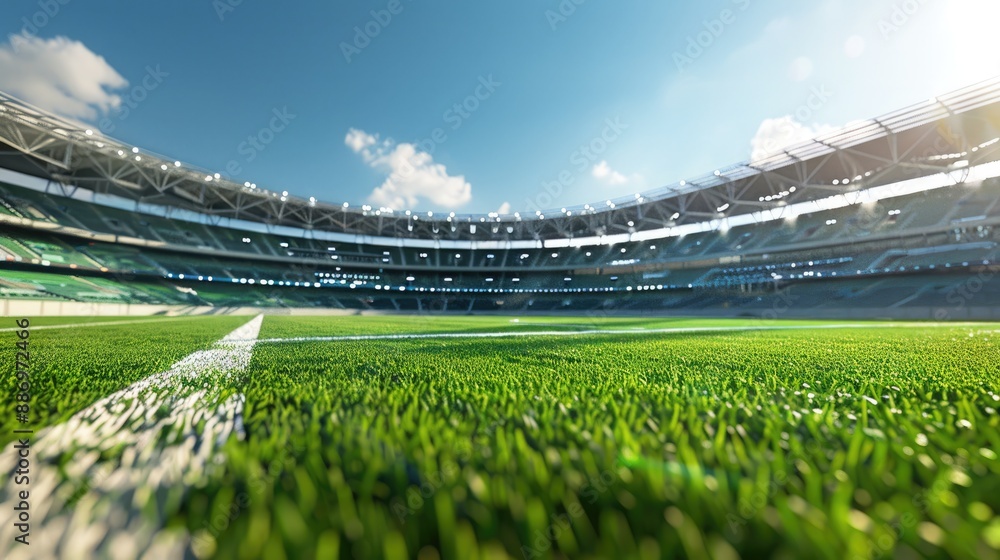 Close-up 3D render of football stadium from field perspective, detailed ...