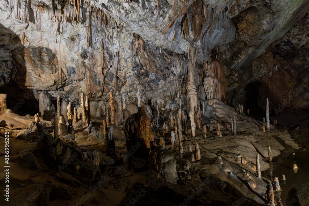 Postojna Cave, Slovenia. Famous tourist attraction, route that winds ...