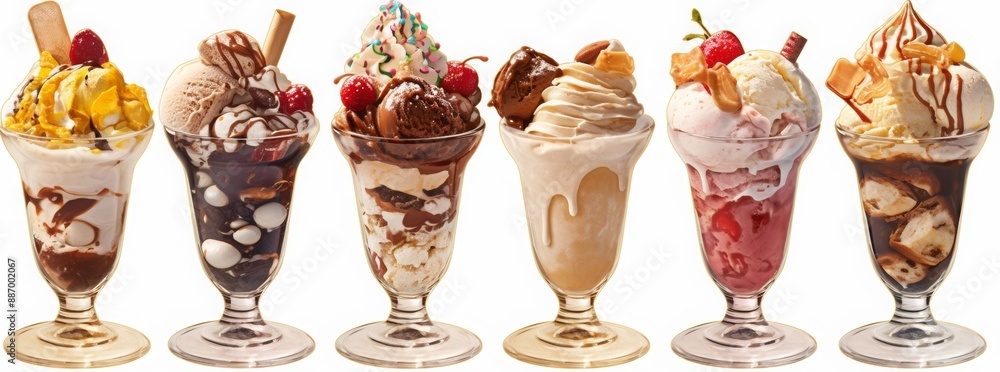 Collection of Sundae sundaes ice cream frozen dessert in tulip glass ...