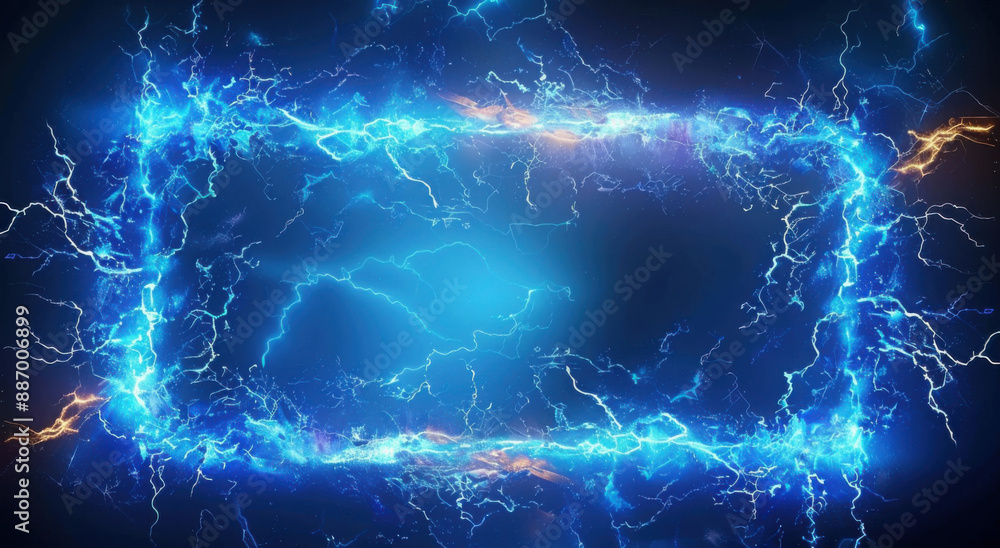 Lightning frames, blue electric borders of rectangular and square ...