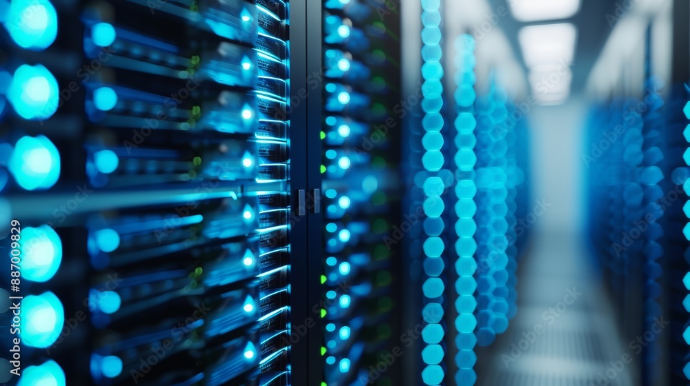 Tack-sharp photo of a quantum computer, complex architecture, cool blue ...