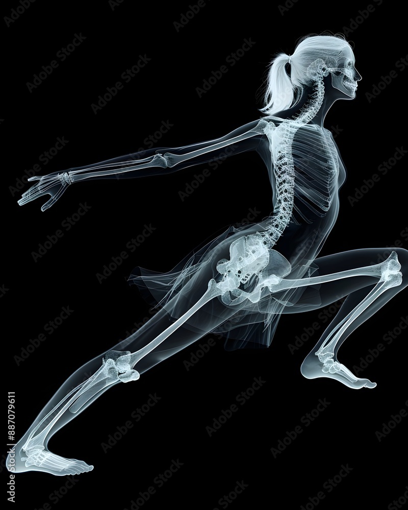 X-ray image of a woman performing a lunge, highlighting the skeletal ...