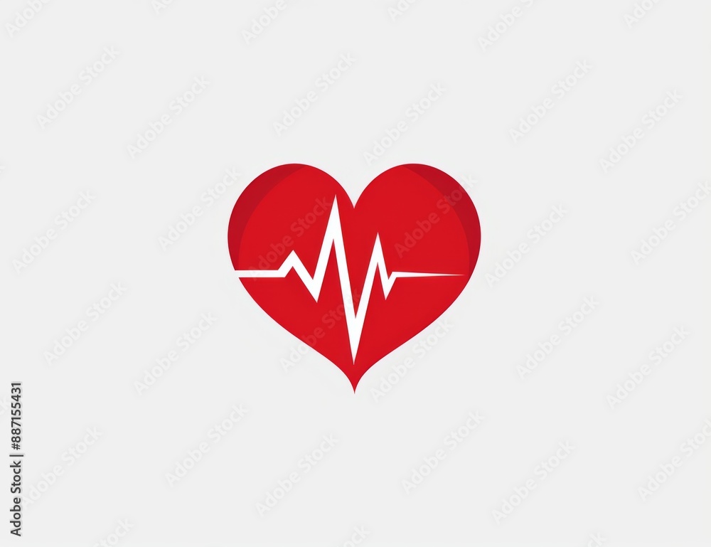 Simple vector logo of ECG line going through a heart, red on white ...