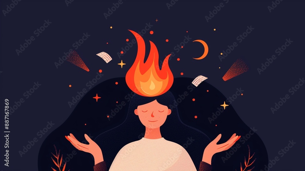 A sorceress conjuring a fireball with her hands, surrounded by floating ...