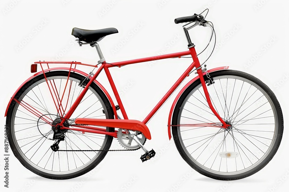 This high-resolution PNG clipart showcases a red bicycle from a side ...