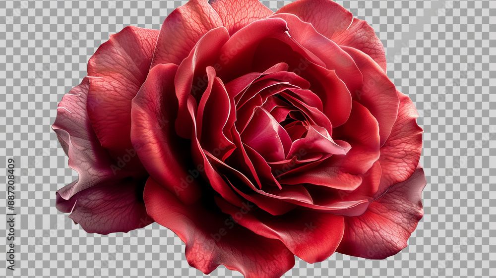 Red rose flower head on white background. PNG format isolated on ...