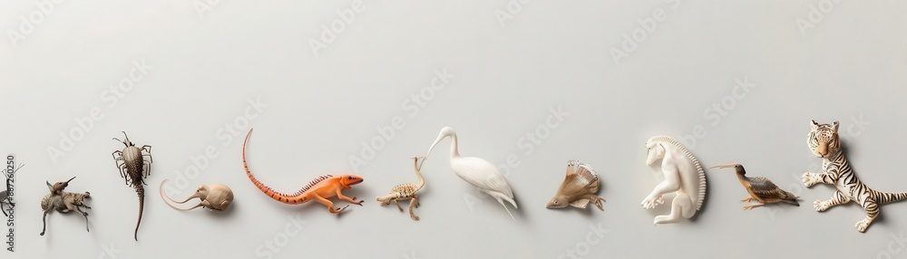 Timeline of evolutionary stages featuring diverse species, evolutionary ...