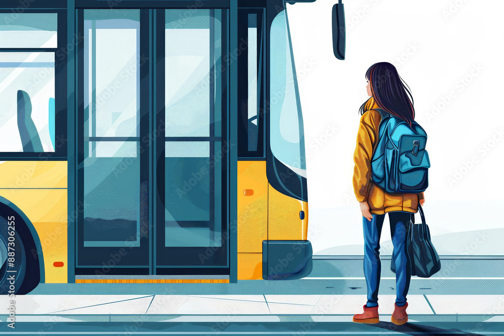 Sad woman at a bus terminal vector white background 147 train ...