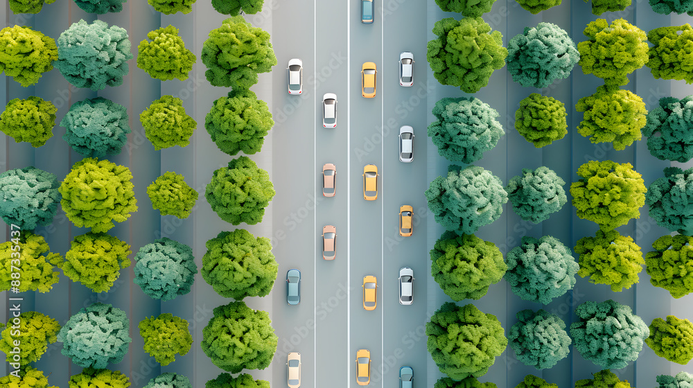 The innovative top view of transportation city model with trees and ...