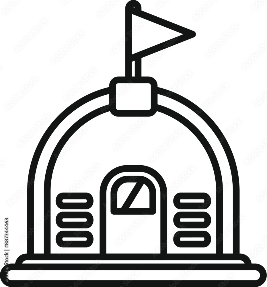 Line drawing of a bunker with a flag, designed for use in projects ...