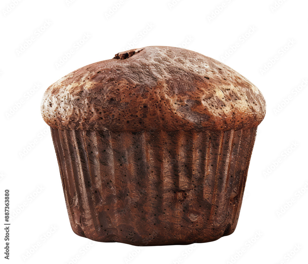 An ultra-detailed chocolate muffin, centered on a transparent ...