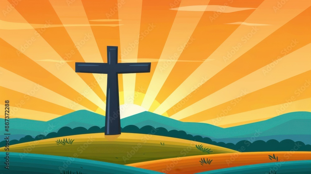 Clear illustration of iconic cross on a hill representing the ...
