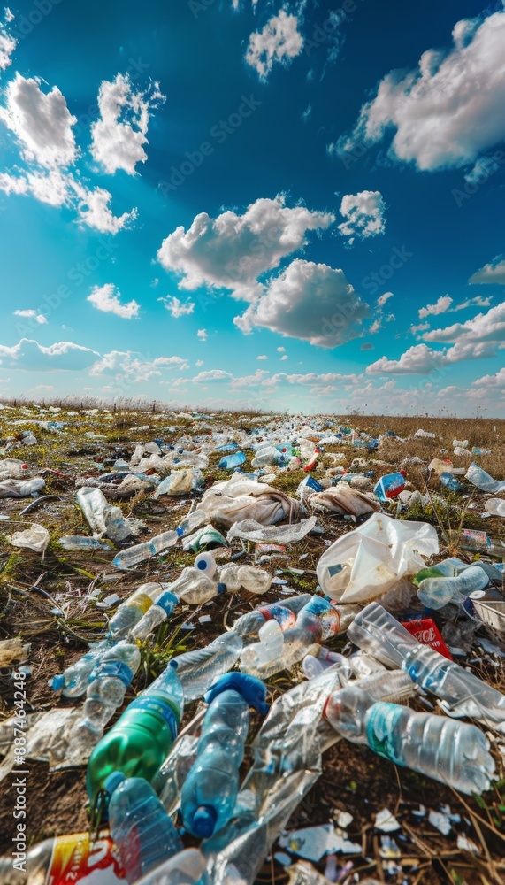 Impact of plastic waste in nature, illustrating the consequences of ...