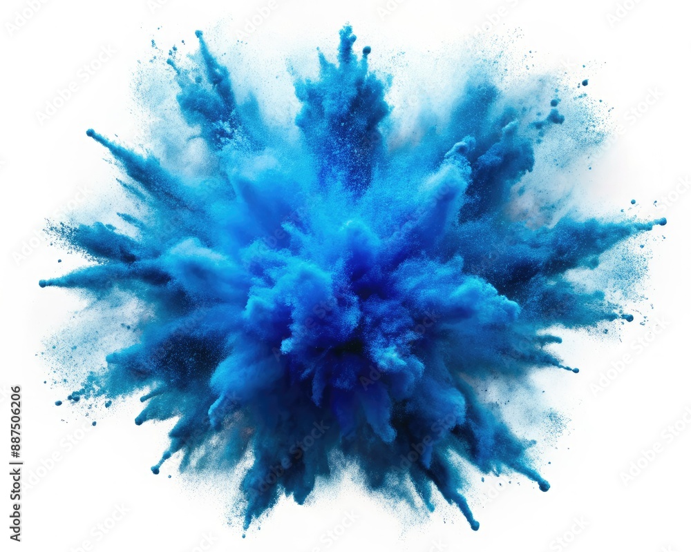 Vibrant blue powder burst isolated on transparent background, creating ...