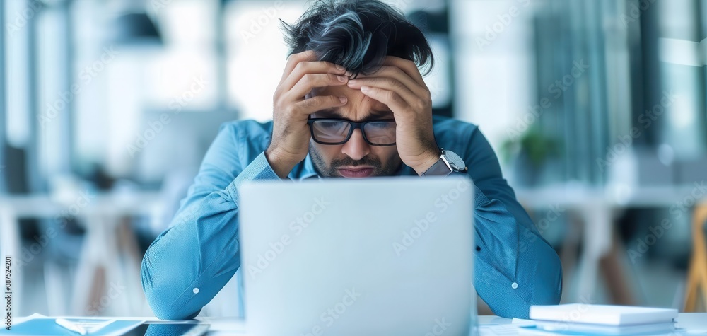 Employee checking a paycheck with disappointment, financial stress ...