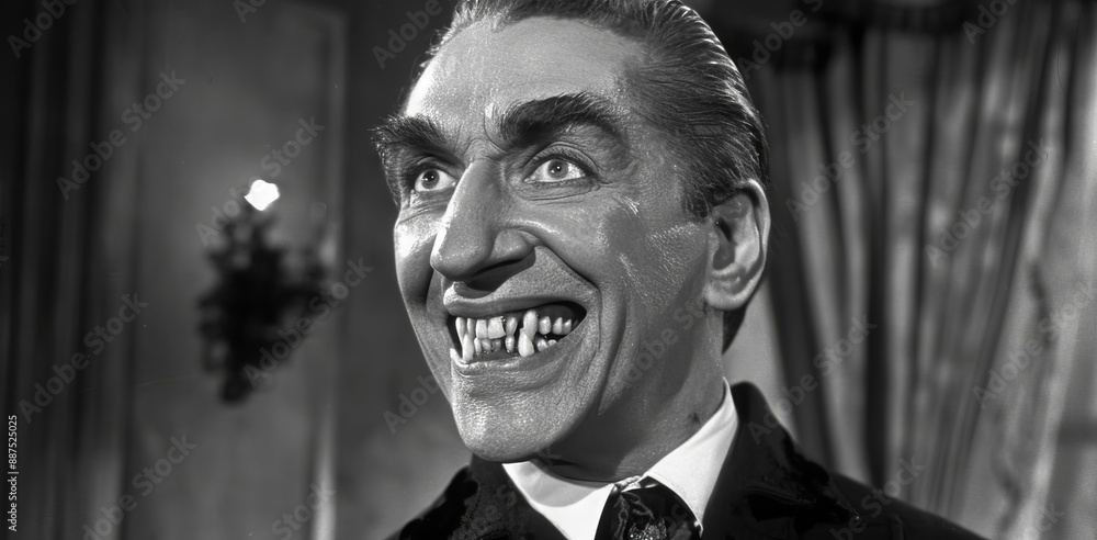 Black and white portrait of an elderly Caucasian man with a sinister ...