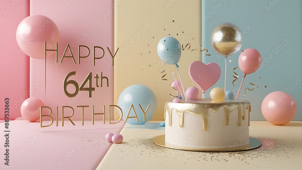 Ilustración de Stock Minimalist 3D Pastel theme Happy 64th Birthday ...