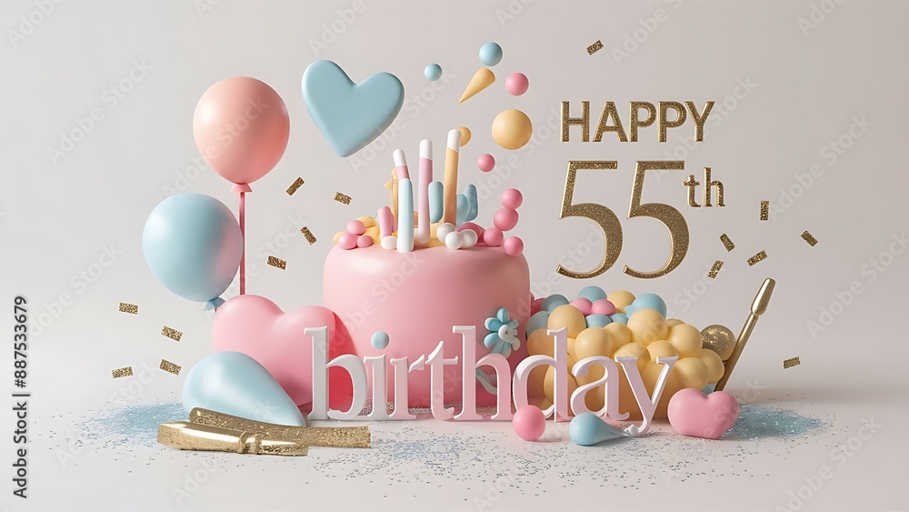 Minimalist 3D Pastel theme Happy 55th Birthday Background With ...