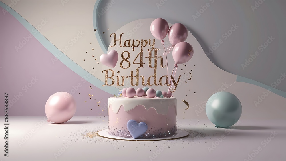 Minimalist 3D Pastel theme Happy 84th Birthday Background With ...