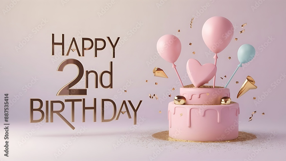 Minimalist 3D Pastel theme Happy 2nd Birthday Background With ...