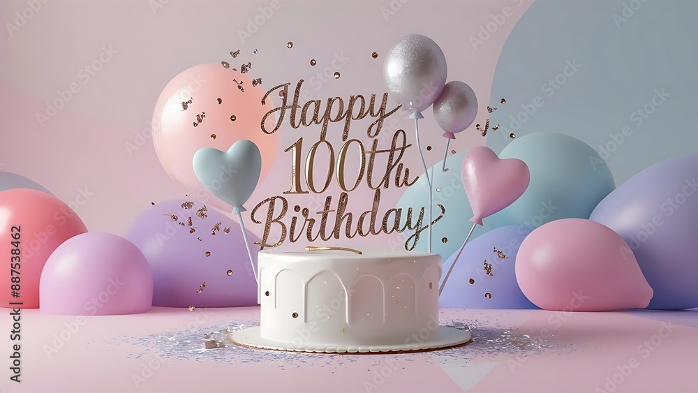 Minimalist 3D Pastel theme Happy 100th Birthday Background With ...