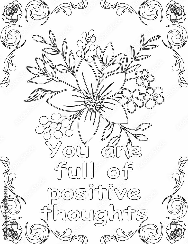 Printable floral coloring page for kids and adults with inspirational ...