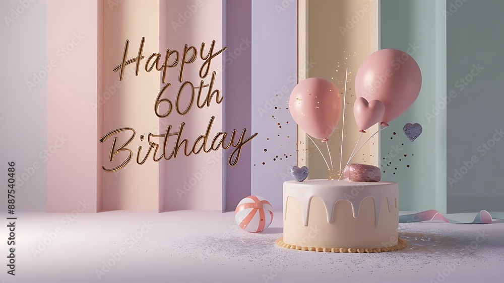 Minimalist 3D Pastel theme Happy 60th Birthday Background With ...