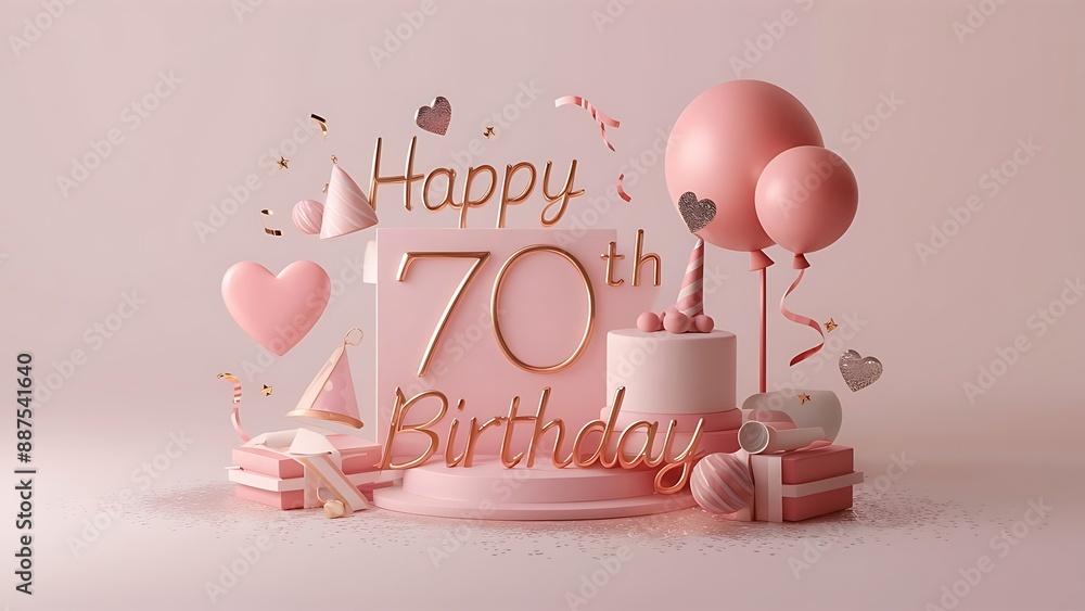 Minimalist 3D Pastel theme Happy 70th Birthday Background With ...